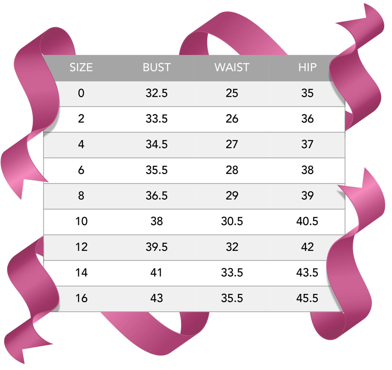 Size Chart - Nancy Sinoway Design